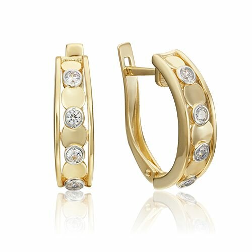 Серьги, желтое золото, 585 проба, фианит