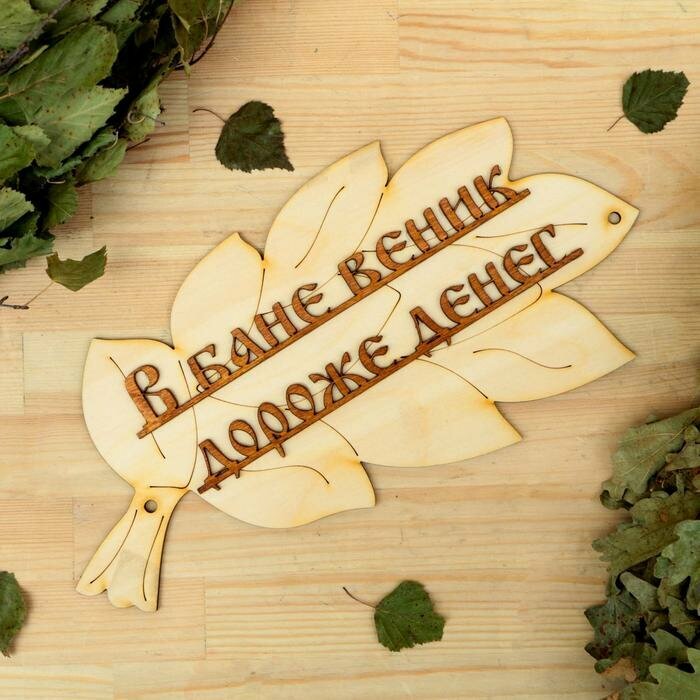 Табличка для бани и сауны «В бане веник дороже денег», 30×17 см, деревянная, «Добропаровъ»
