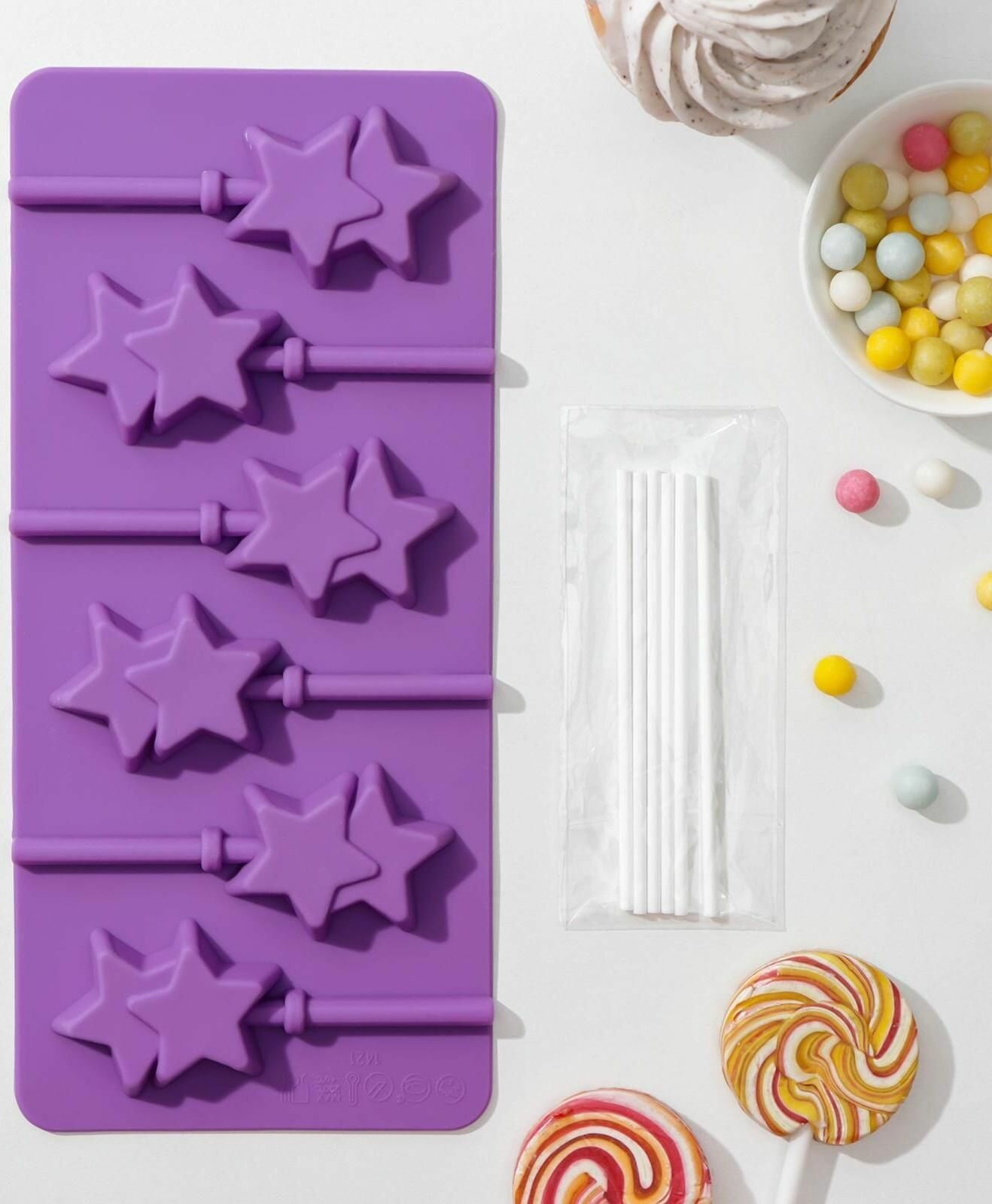 Форма для леденцов, 9,5x24 см, 6 ячеек, палочки в комплекте