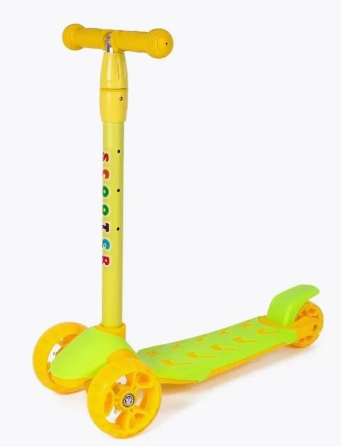 Самокат детский трехколесный "SCOOTER" 101 светящиеся колеса, до 45 кг (салатовый-желтый)