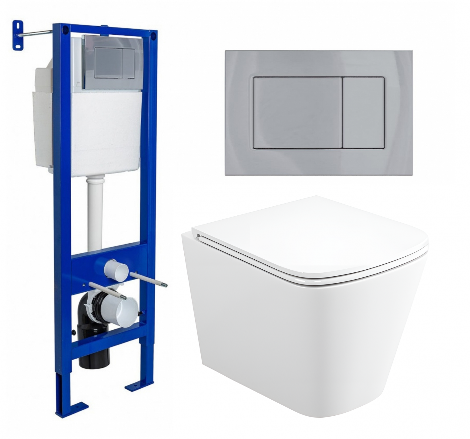 Комплект 3 в 1 инсталляция Berges Wasserhaus Atom 410 + Унитаз подвесной Enio Binario Tornado EN4180237 + кнопка хром