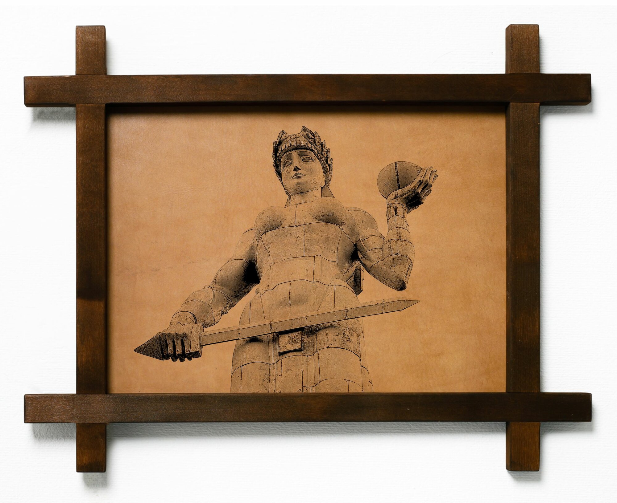 Картина интерьерная, натуральная кожа, "Мать Картли" (Грузия), в деревянной раме, BoomGift