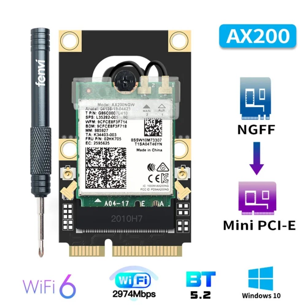 Беспроводная карта Wi-Fi 6 fenvi AX200 Mini PCIE