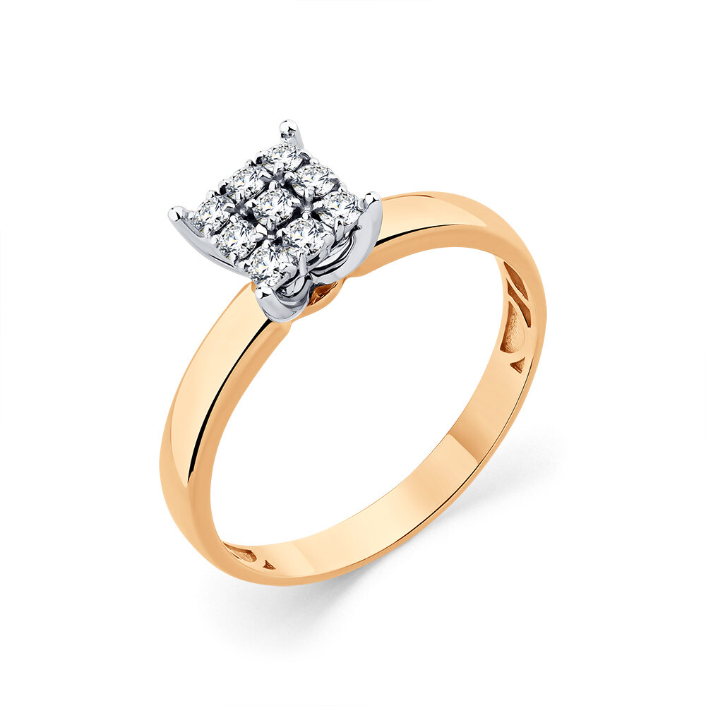 Кольцо, комбинированное золото, 585 проба, бриллиант