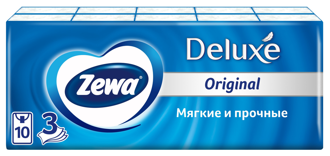Платочки бумажные носовые Zewa Deluxe, 10 x 10 шт
