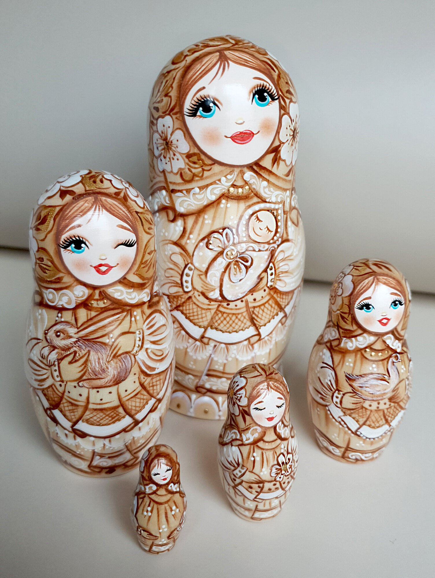 Матрешка деревянная детская развивающая игрушка 5 мест 16 см Орнамент