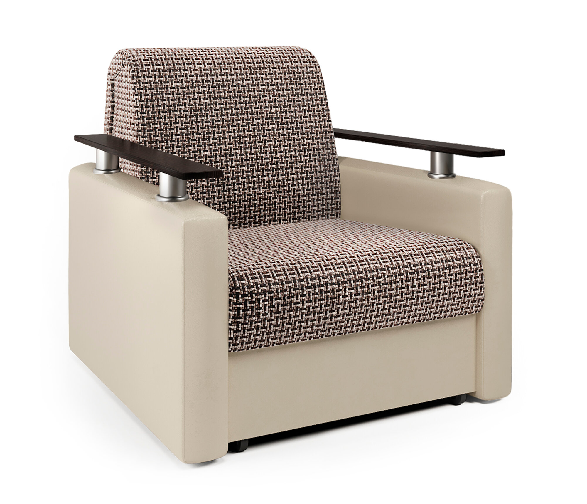 Кресло-кровать 60х194 см, аккордеон, раскладное, с ящиком, Корфу коричневый и экокожа беж