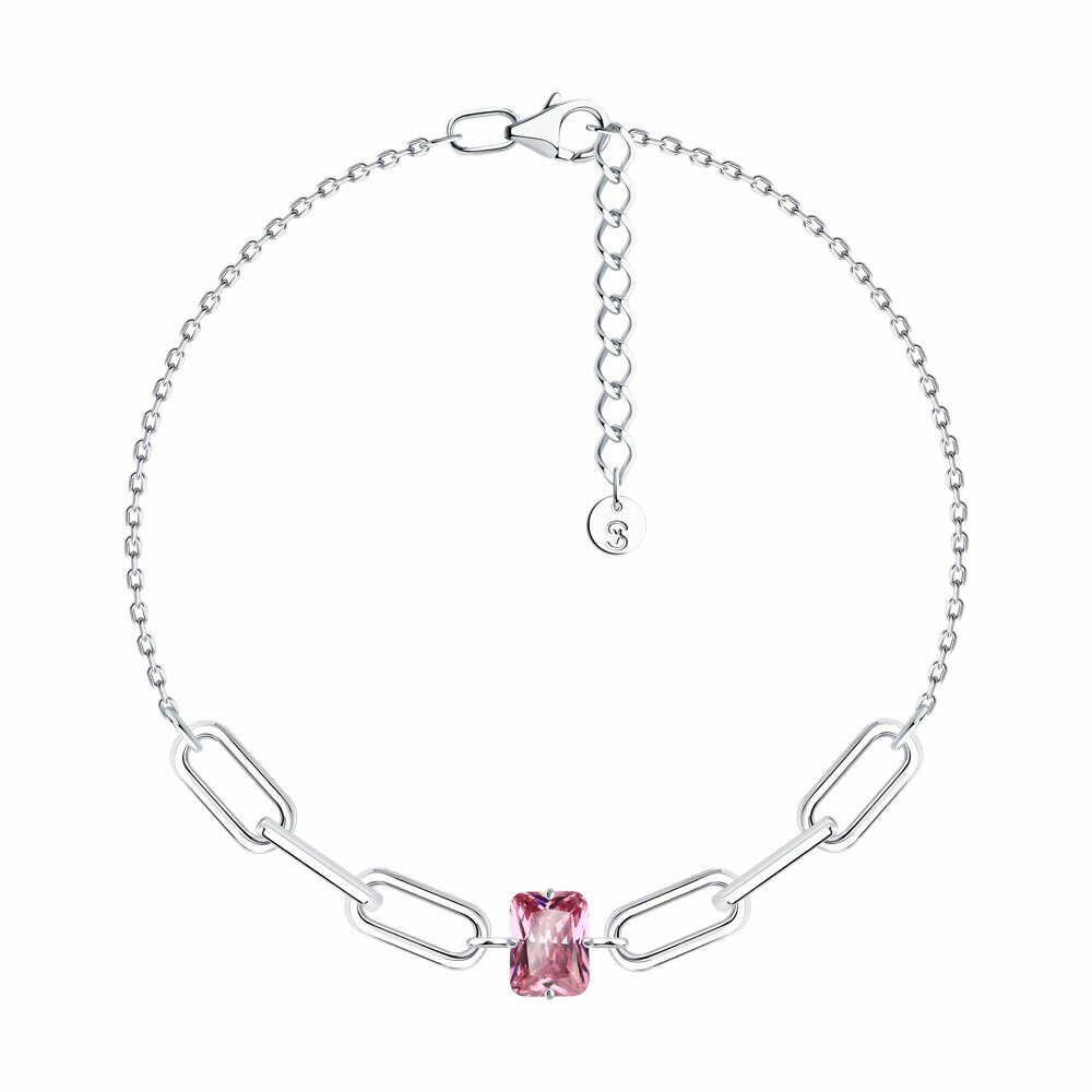 Браслет, серебро, 925 проба, родирование, фианит