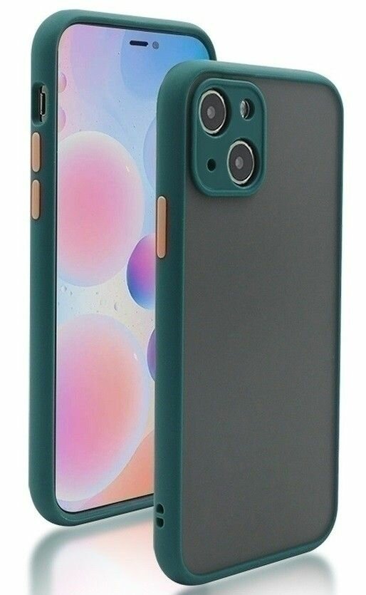 Чехол на iPhone 13 пластиковый матовый с силиконовой окантовкой зелёный
