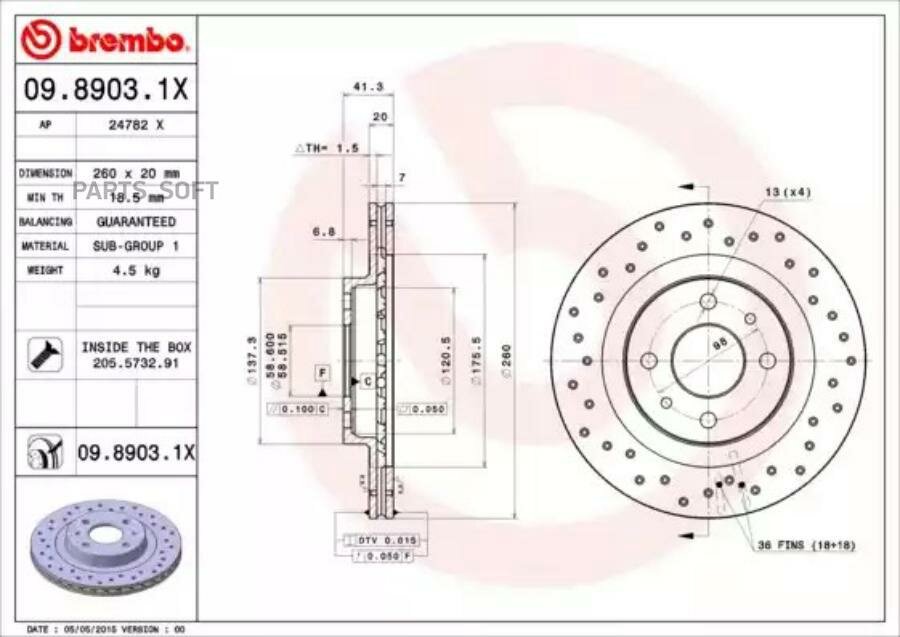 BREMBO 09.8903.1X Диск тормозной передн. серии Brembo Xtra LADA 110 (2110) 01/95-12/12 / LADA 111 (2111) 01/95-> / LAD ()