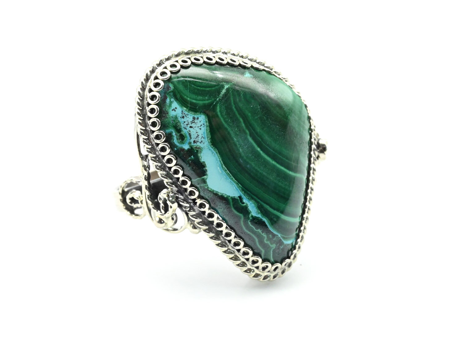 Кольцо, малахит, хризоколла