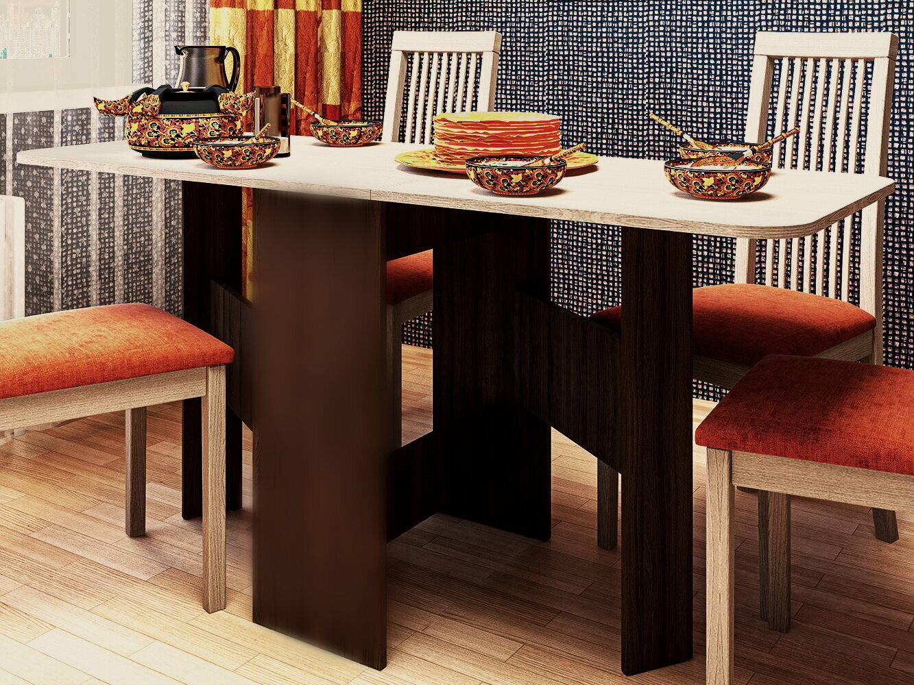 Стол-тумба(книжка) МК"Пирамида" СТ-1 , цвет венге / дуб молочный, 75х30/160х60см