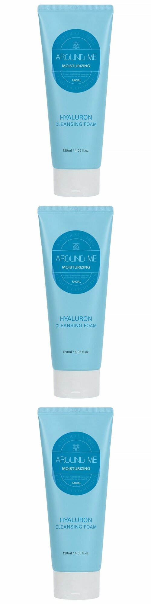 WELCOS Пенка для лица Around Me Moisturizing Hualuron Cleansing Foam, увлажняющая, с гиалуроновой кислотой, 3 шт.