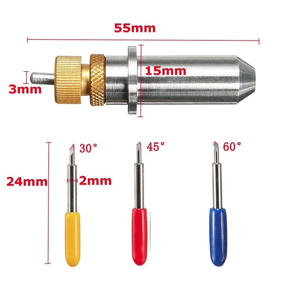 Адаптированный Держатель и 9 штук лезвий для плоттера Silhouette Cameo 2, (в синий переходник, который в комплекте с плоттером), угол 30, 45, 60 градусов.