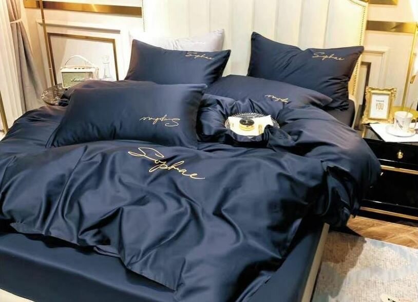 Комплект постельного белья Winni Tencel Евро - Темно Синий