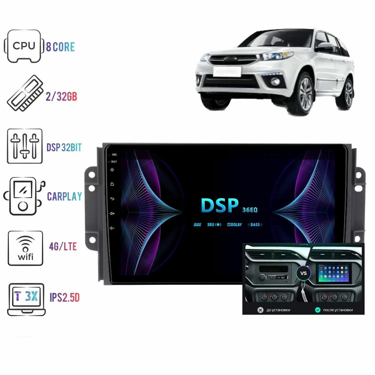 Магнитола XY AUTO T11, Android 10, 2+32 GB, 8 ядер, IPS 1024х600, Black