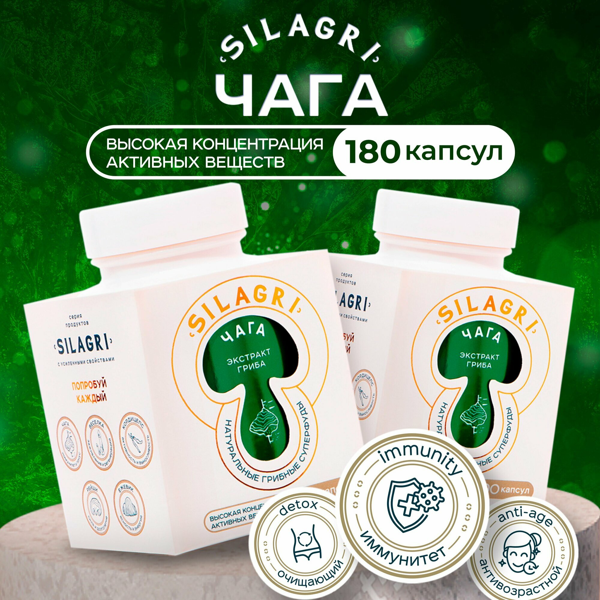 Чага березовая алтайская гриб экстракт в капсулах, 2 банки по 90 шт. - Алтайский заготовитель