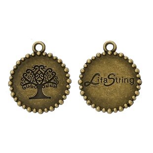 Подвеска, 25х21мм, дерево жизни в рамке с надписью, базовый материал - цинковый сплав, бронзовое, 5 шт.