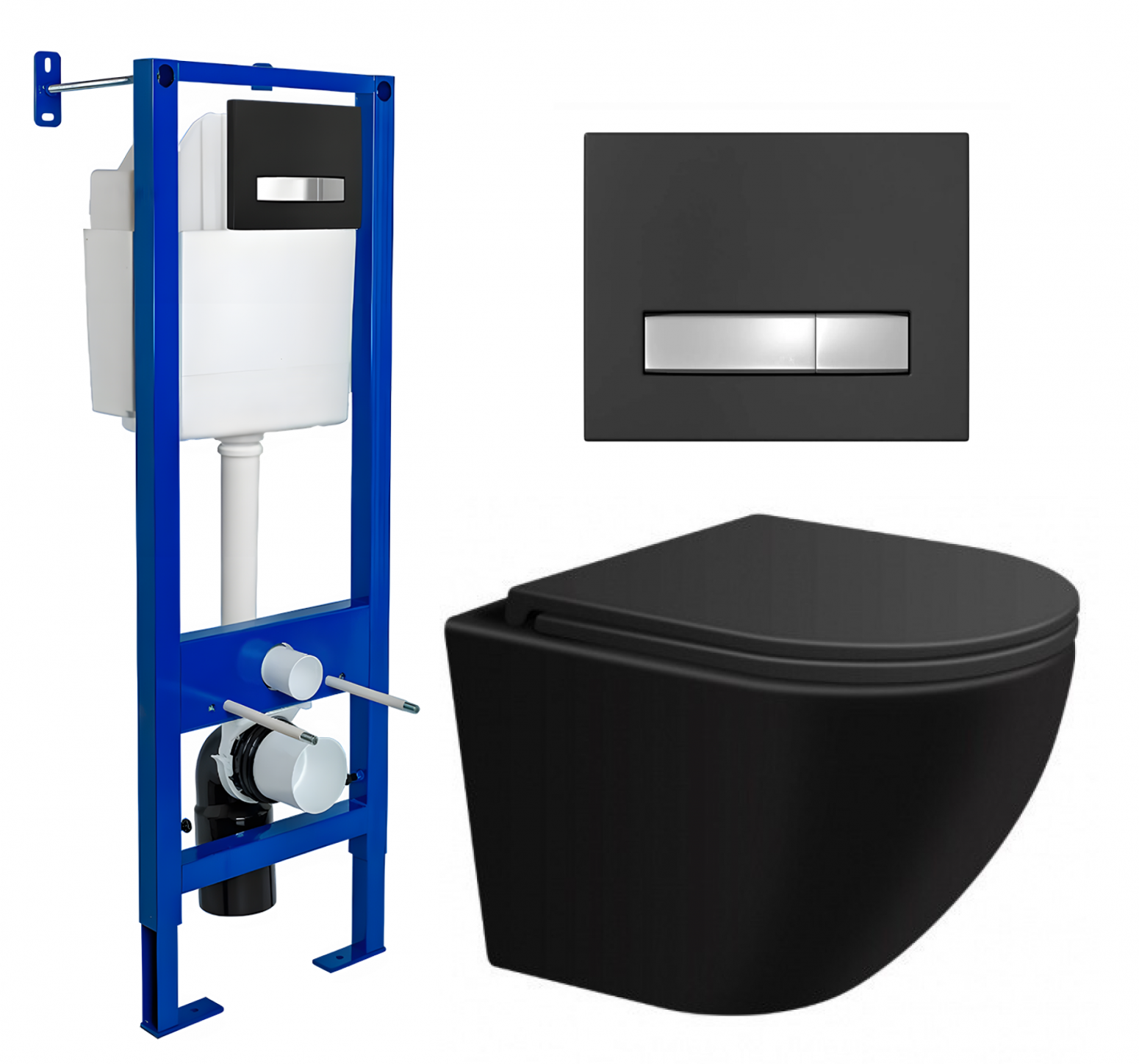 Комплект 3 в 1 инсталляция Berges Atom Line 410 + Подвесной унитаз SinteSi EVI + кнопка черная, хром