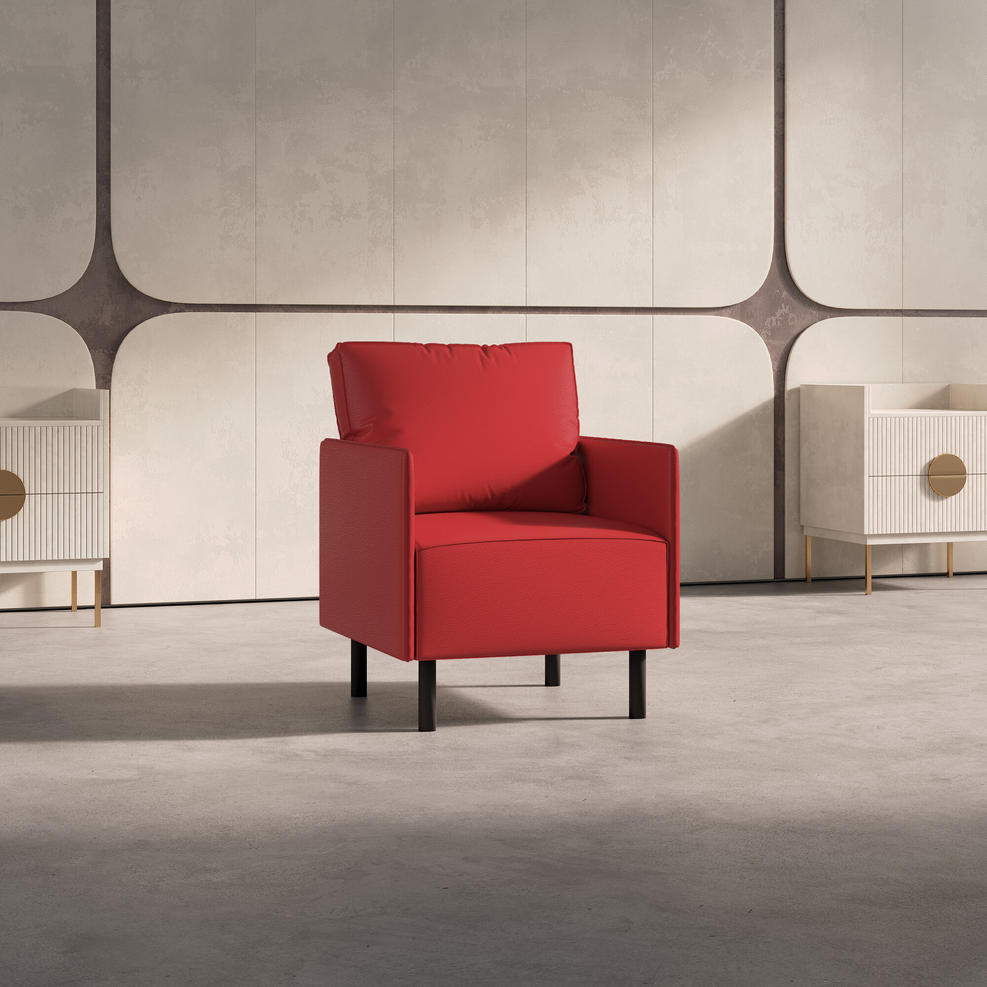 Кресло ORION, с подушкой, универсальное, в офис, студию, экокожа красное