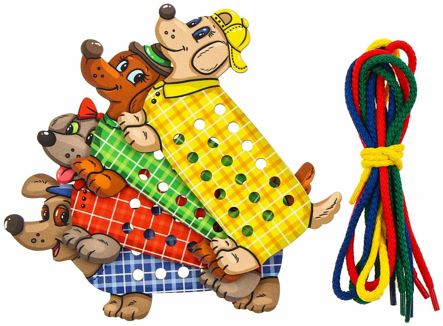 Игрушка шнуровка деревянная "Таксы", развитие мелкой моторики рук и координации движений, игровой набор из деревянных элементов