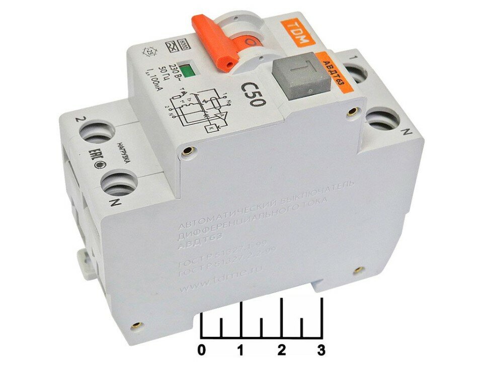 Дифавтомат 50A/100мA 1P+N АВДТ-63 TDM