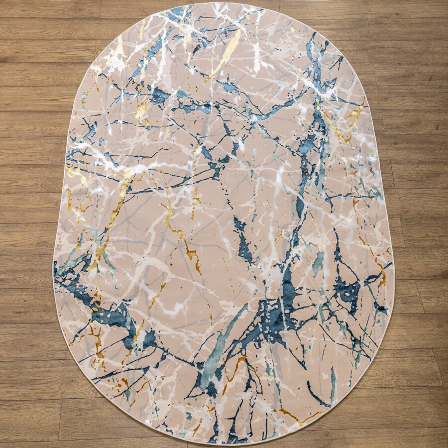 Ковер, Овал, Бежевый, Синий, Золотистый, Современный, на пол, в гостиную, спальню, в ассортименте (160 см. на 230 см.)
