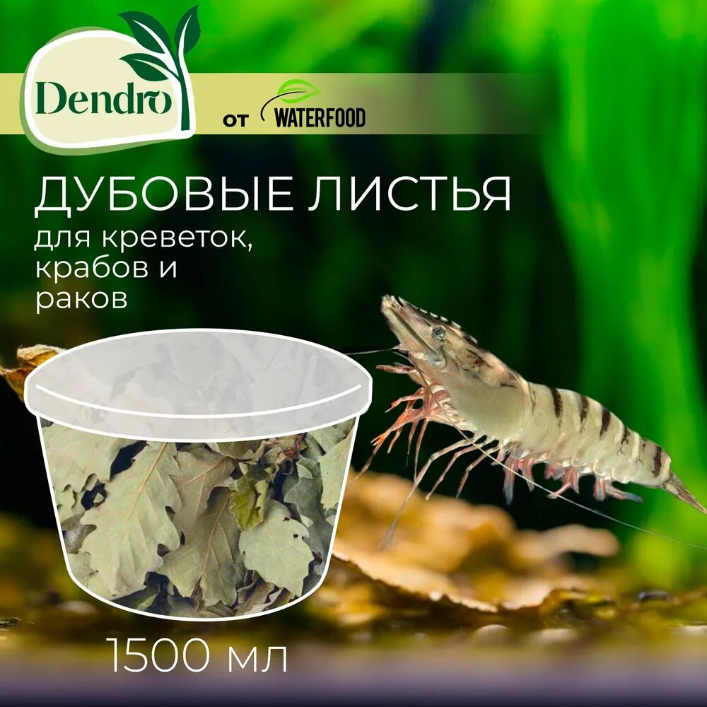 Дубовые листья DENDRO от Water Food - корм для креветок, крабов и раков (+ декор для аквариума + естественный фильтр) - 1500 мл