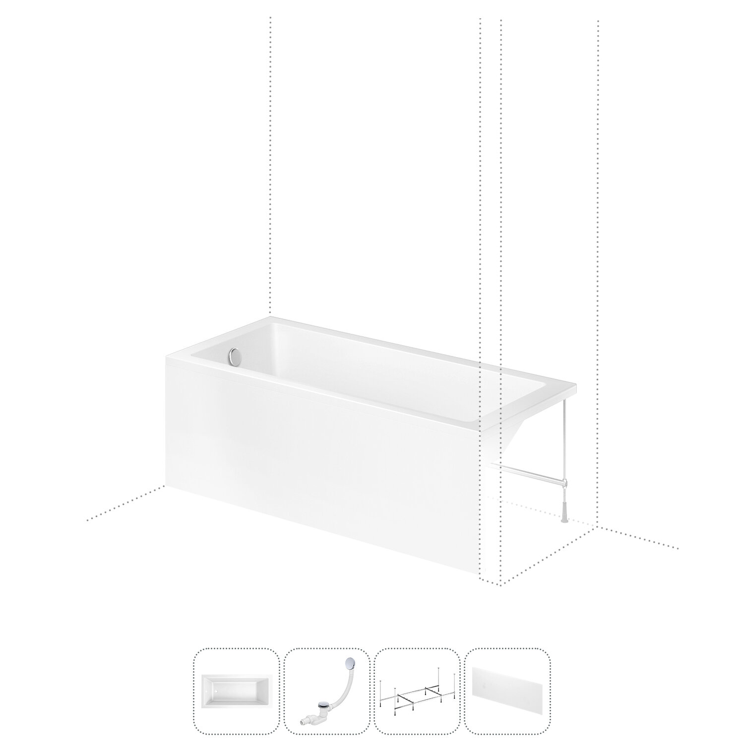 Акриловая ванна 160x80 с каркасом и экраном Lavinia Boho Catani 202011100 в наборе 4 в 1: угловая ванна акриловая 160 x 80 см (левый разворот), слив-перелив, каркас, экран