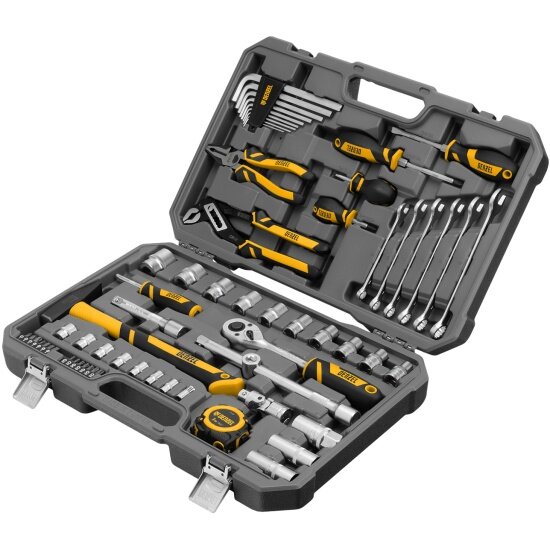 Denzel Набор инструментов, 1/2", 1/4", CrV, S2, пластиковый кейс, 64 предмета, , 15801