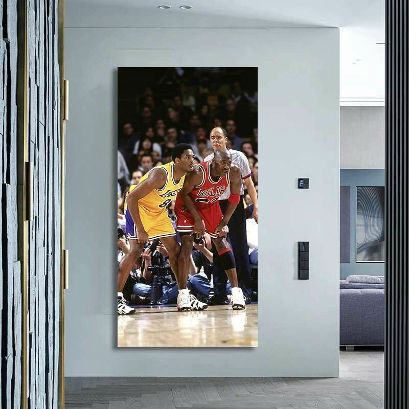 Картина "Коби Брайант и Майкл Джордан", на холсте, деревянный подрамник