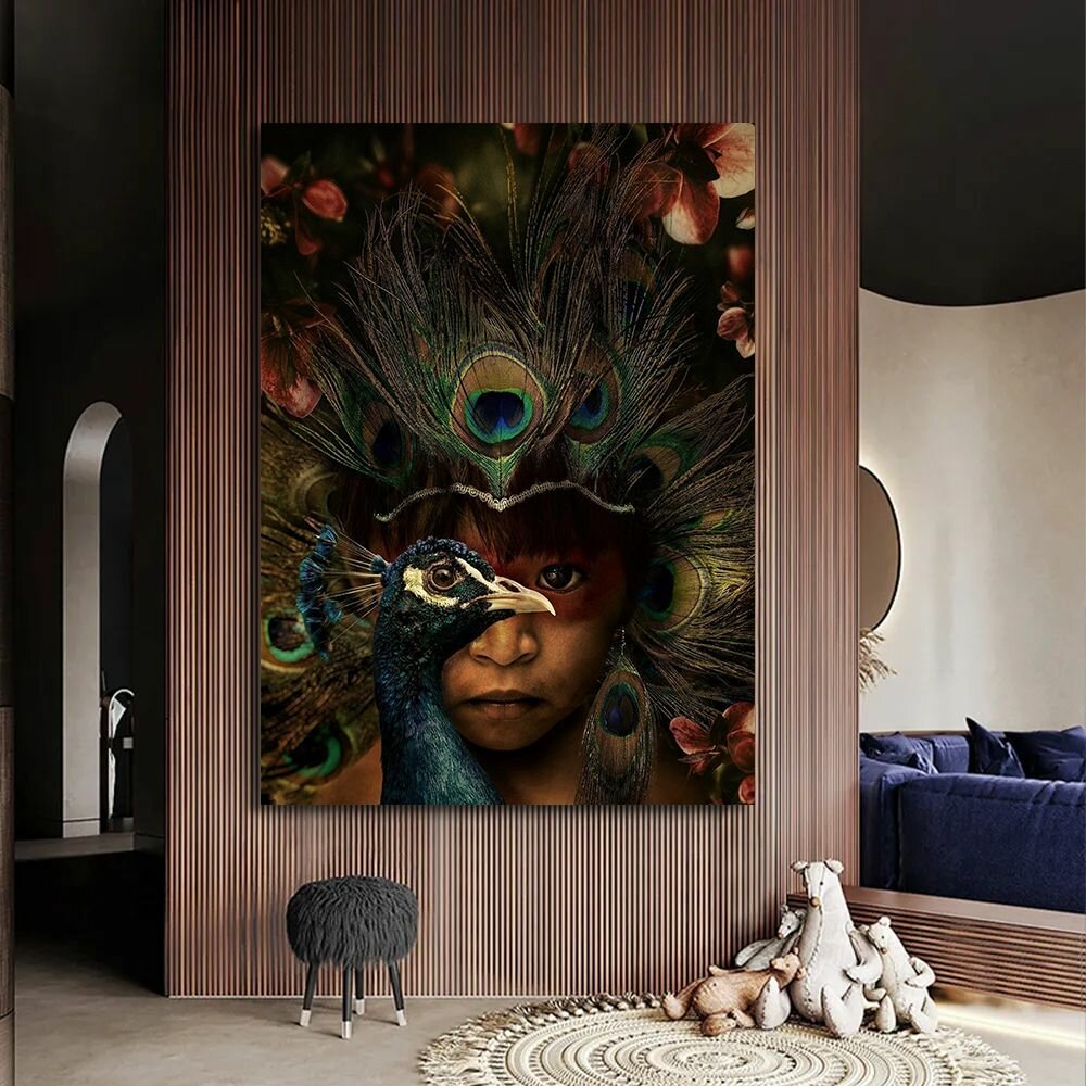 Картина "Девочка с павлином", на подрамнике, 30x40 см, холст, дерево