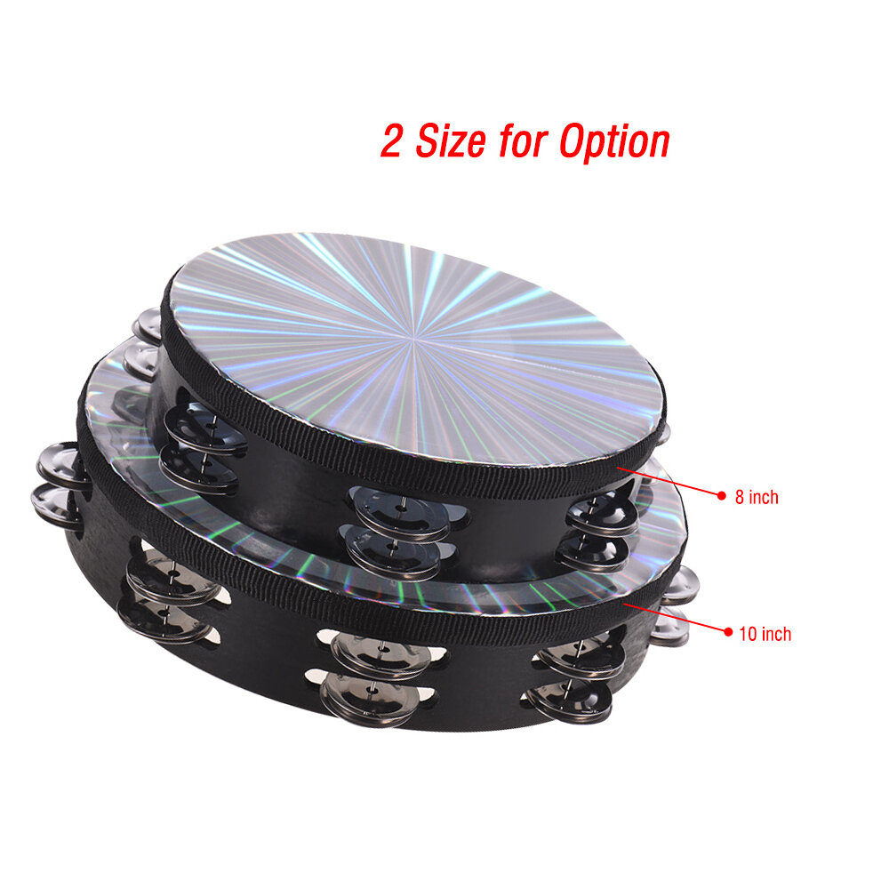 10-дюймовый деревянный бубен с двойным рядом джинглов, ручной барабан, ударный инструмент с отражающей головкой барабана