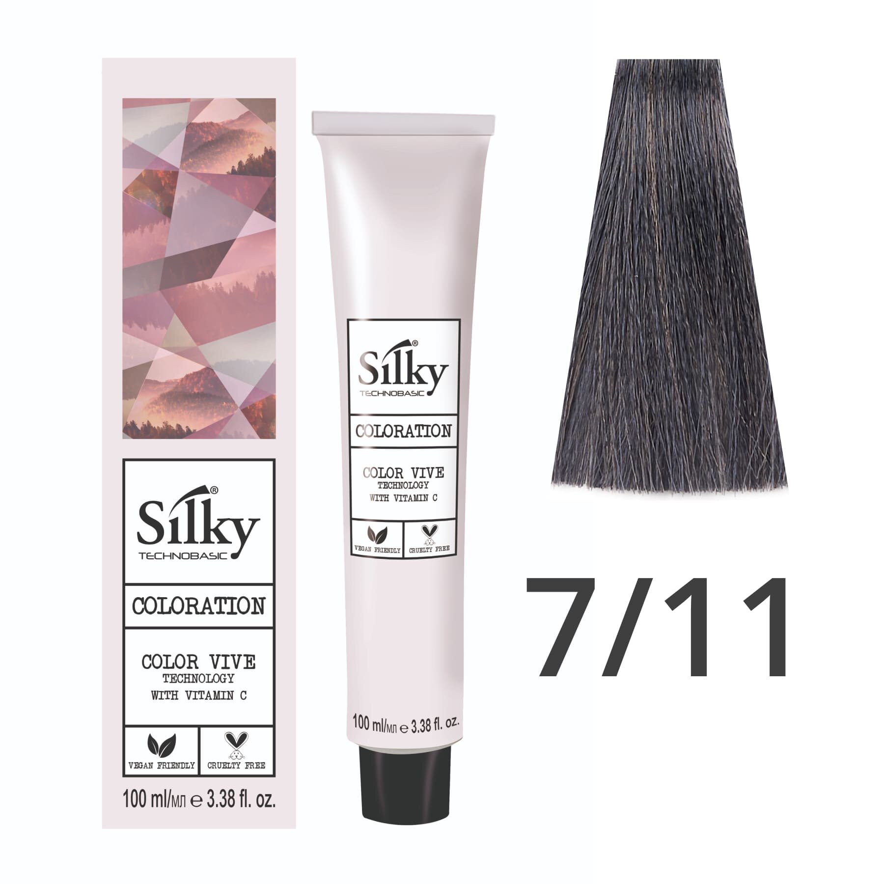 Краска для волос профессиональная Silky Color Vive/Ultralift 7/11 Русый Пепельный интенсивный, 100 мл