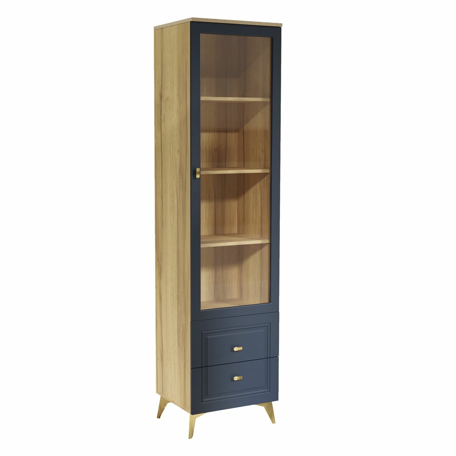 Вега САПФИР Шкаф-витрина Дуб золотистый, Темно-синий софт (Кураж)