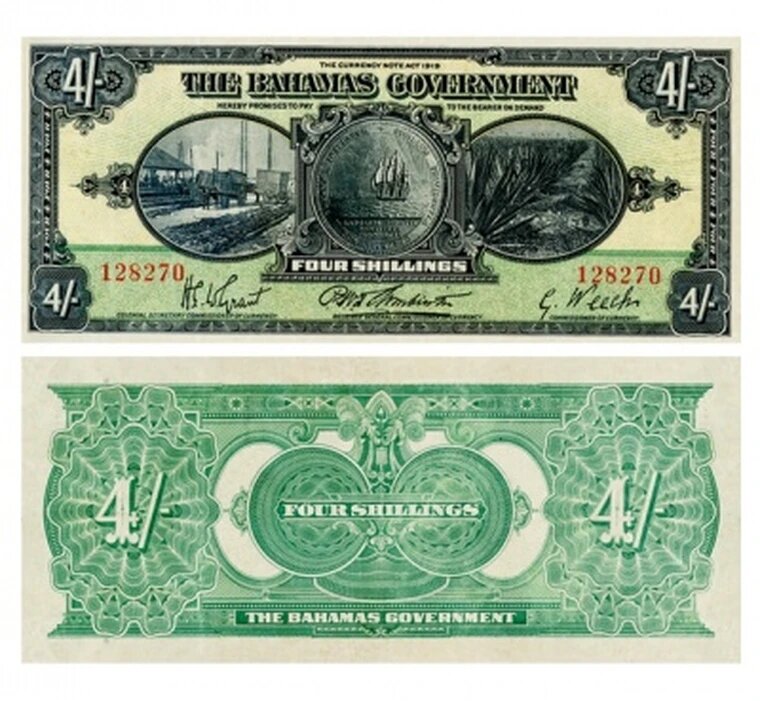 4 шиллинга 1919 Багамские Острова, сувенирная копия, банкноты и купюры редкие коллекционные