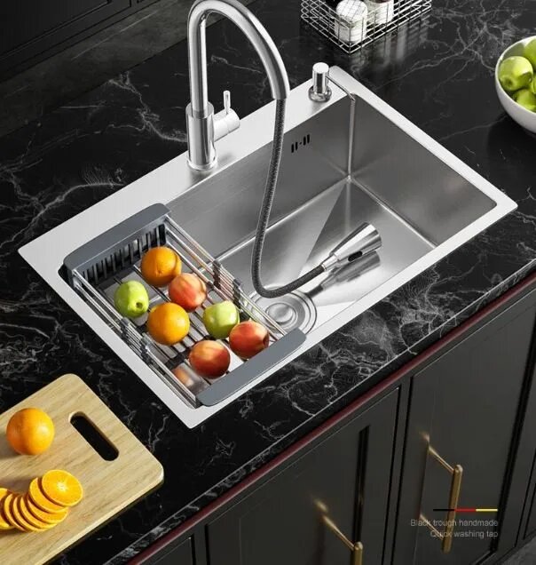 Мойка для кухни из нержавеющей стали X M 60*45 см Кухонная раковина с круглым сливом. Цвет сатин В комплекте сифон, дозатор для мыла, решетка/коландер для овощей.