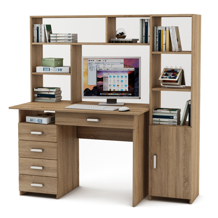 Стол письменный, компьютерный для школьника Лайт (Ньюкасл) 4Я, с надстройкой, 145х149,2х60 см, письменный стол и стеллаж