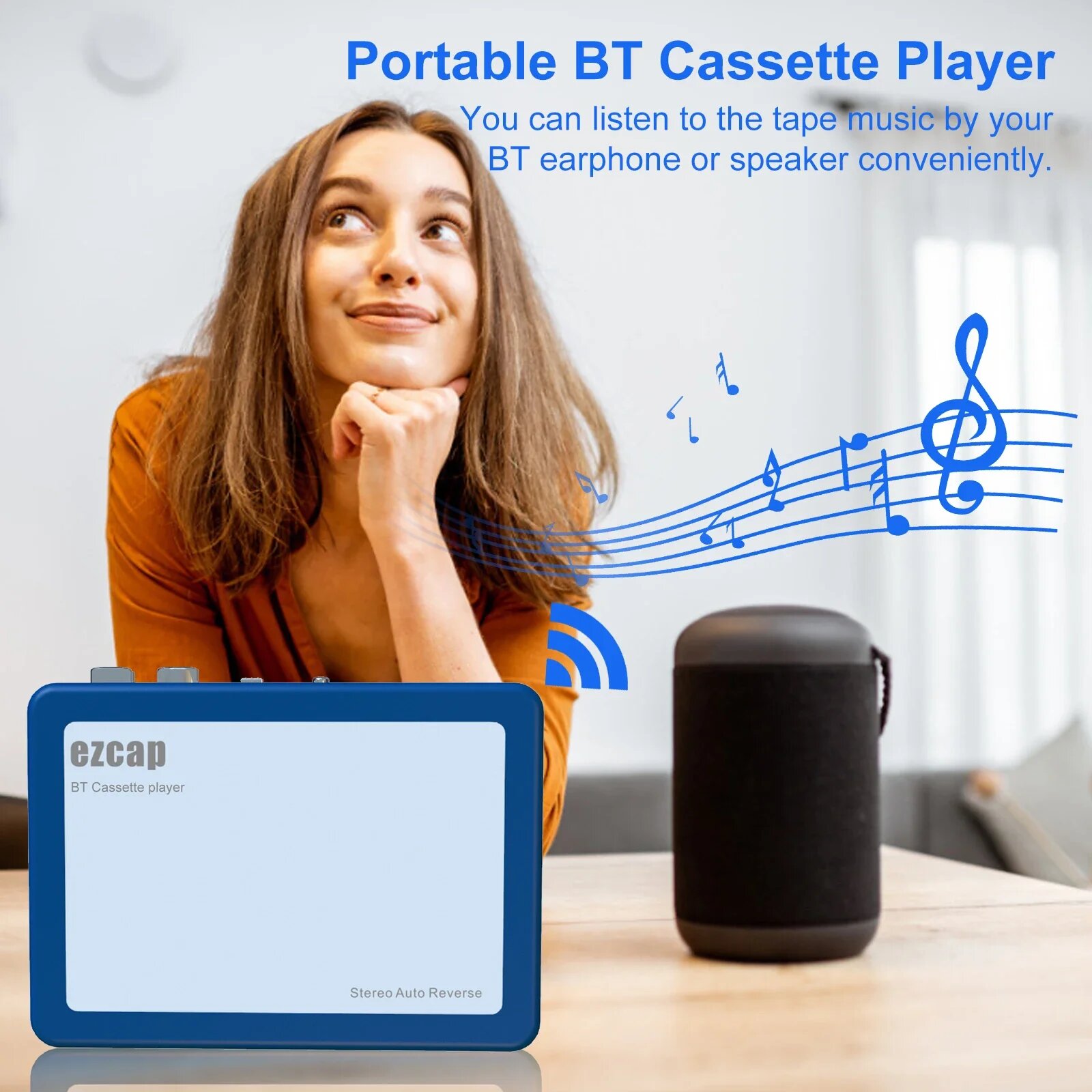 REDAMIGO Портативный кассетный проигрыватель Bluetooth