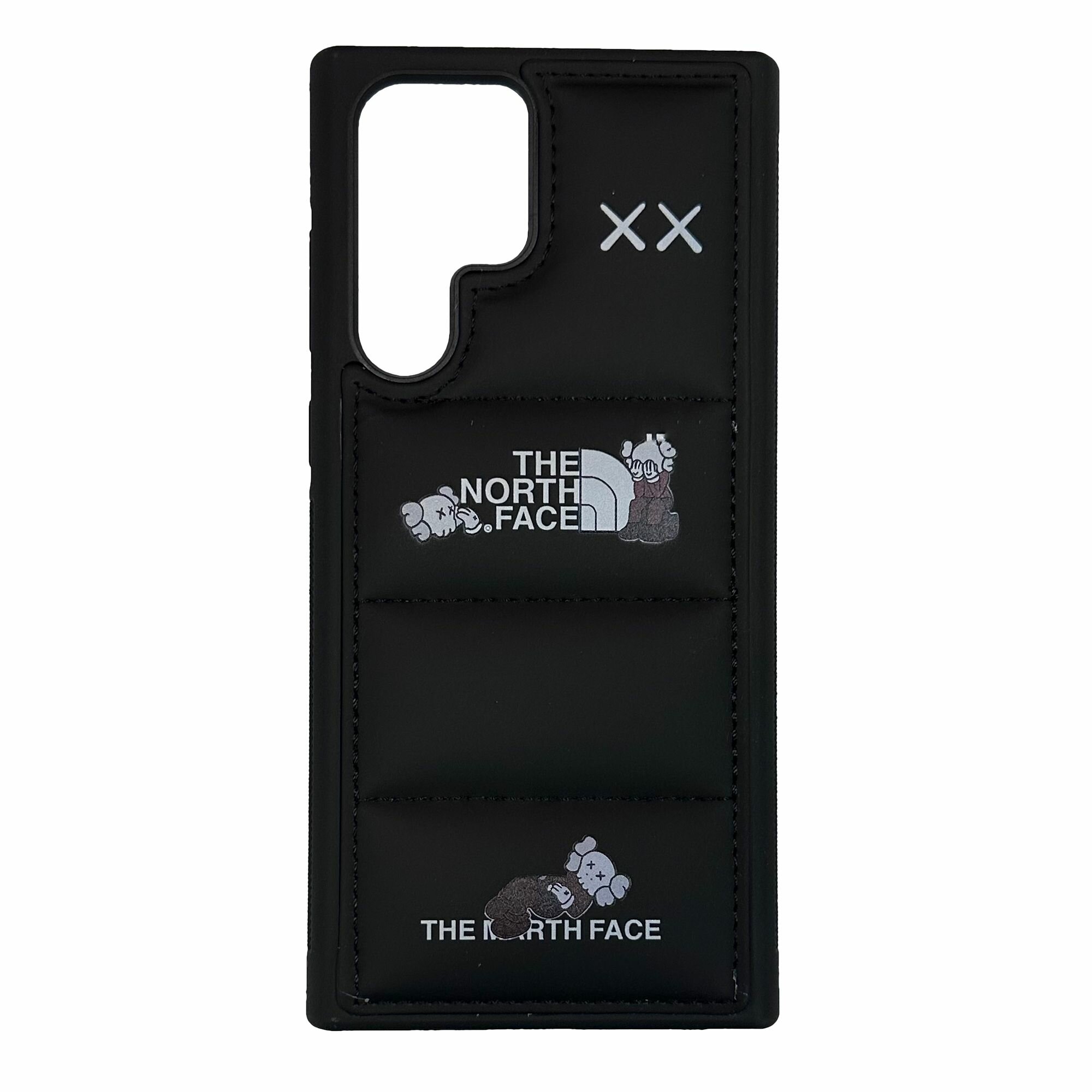 Чехол для Samsung S22 Ultra черный силиконовый дутый пуховик North Face