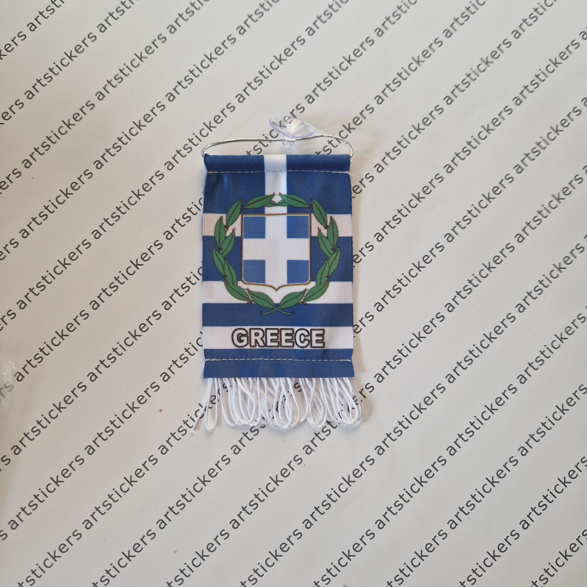 Вымпел Греция, размер 8х12см, двусторонний на присоске, ткань, аксессуар для авто
