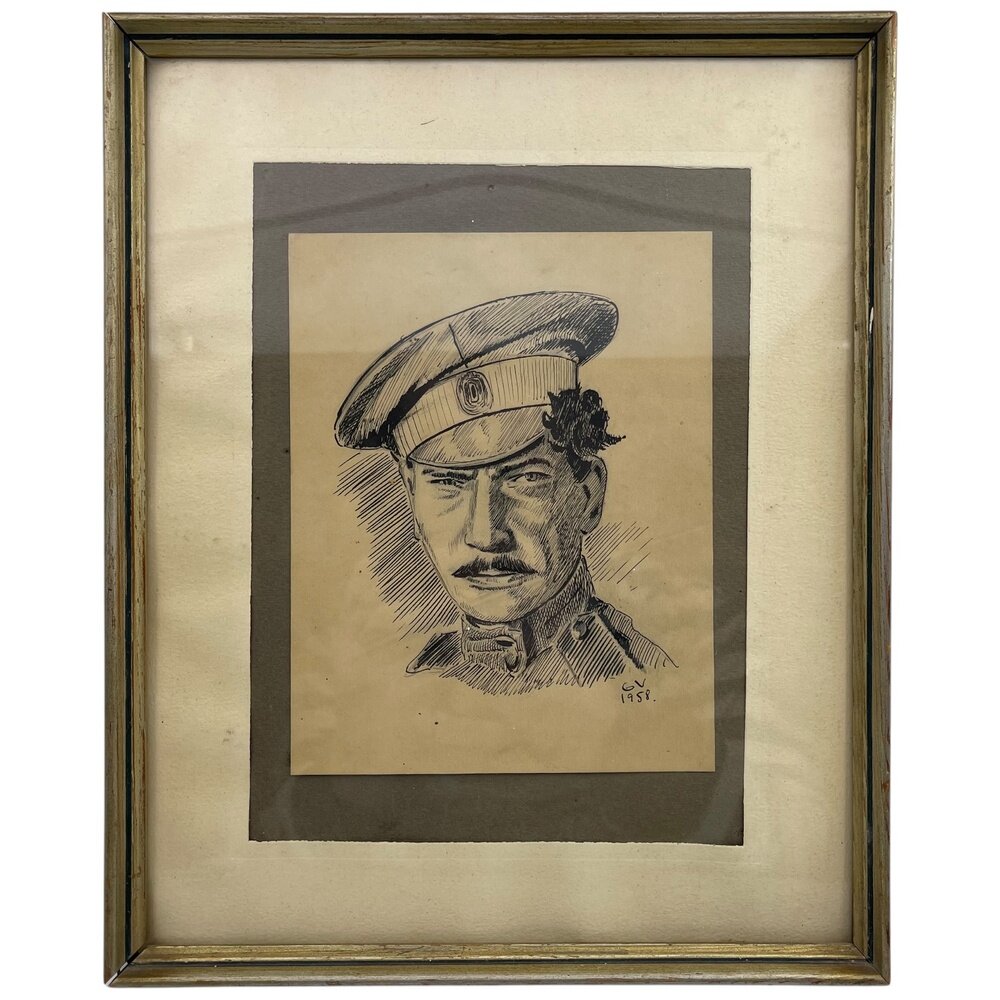 Рисунок "Портрет Григория Мелехова" 1958 г, тушь, бумага, карандаш, художник GV, СССР