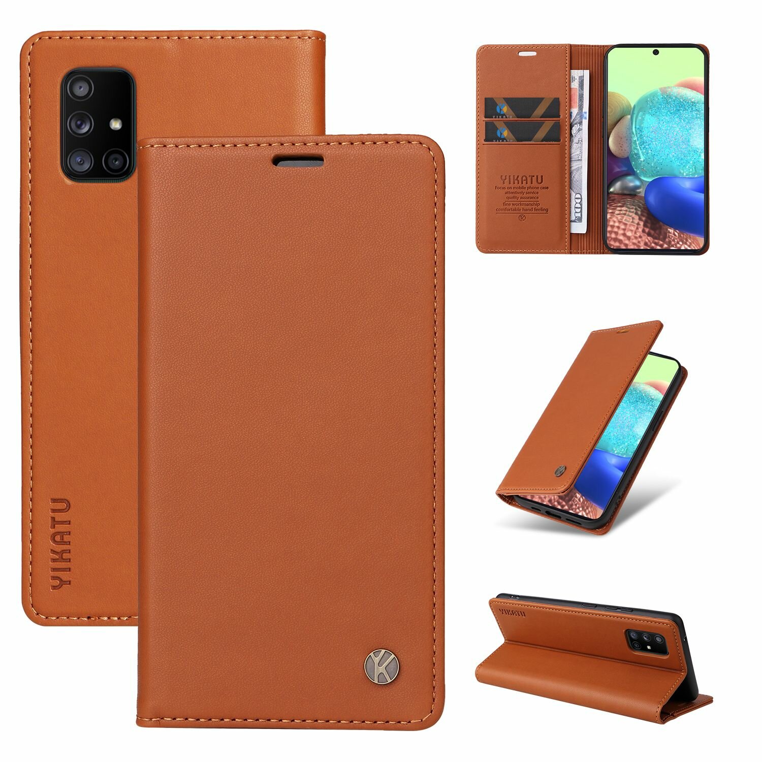 Кожаный флип-чехол для Samsung Galaxy A71 5G(Самсунг Галакси A71 5G) с магнитом, отделением для карт и отделением для бумажника