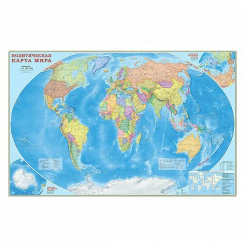 Политическая карта мира ГеоДом Формат 230х150 см. Масштаб 1:11 500 000, Ламинированная, 2024 год