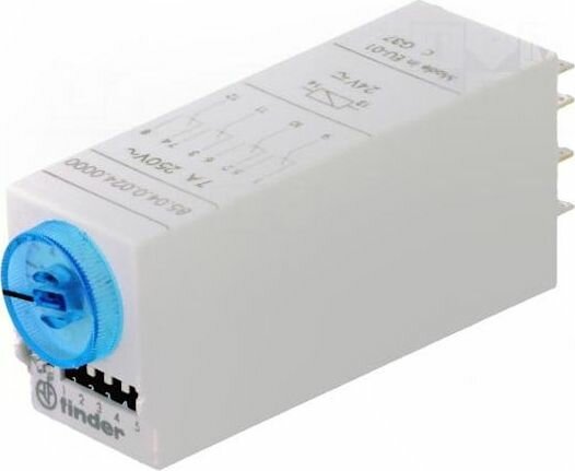 Реле времени электромеханические FINDER 85.04.0.024.0000 AI DI SW GI монтаж в розетку питание 24В АС/DC 4CO 7A 0.05с до 100ч степень защиты IP40 в ко