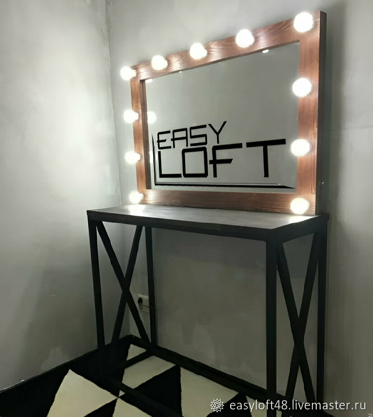 Консоль "EasyLOFT" в стиле Лофт с зеркалом, металл и дерево, для дома и дачи, в прихожую и гостиную, 100х30х80 см.