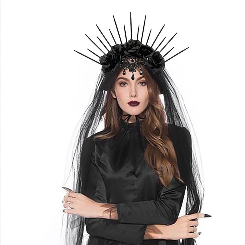 Корона Вуаль Лента Для Волос Готическая Роза Hairhoop Хэллоуин Костюм Для Вечеринки Реквизит Повязка На Голову