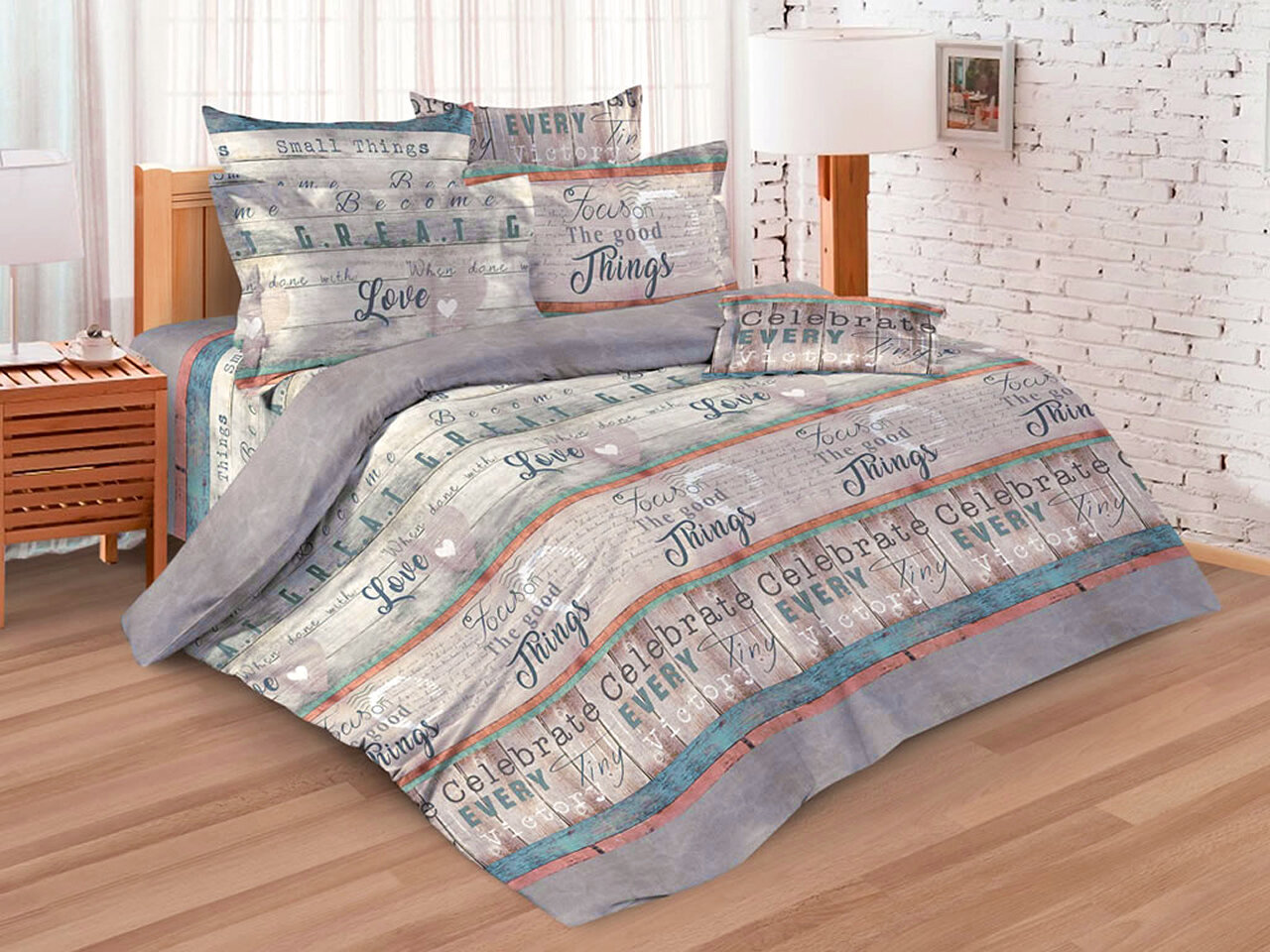 Постельное бельё бязь 2 спальное на резинке 140х200х30 - М - 142 - Таунхаус с наволочками 50х70