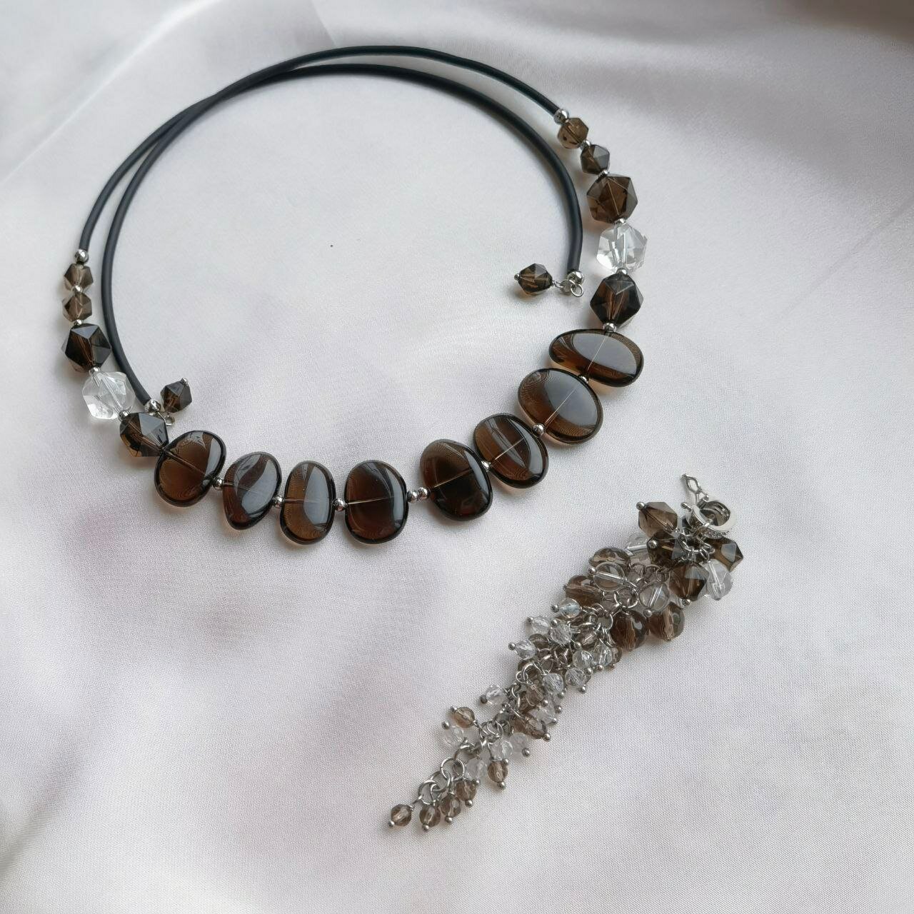 Колье, раухтопаз, горный хрусталь