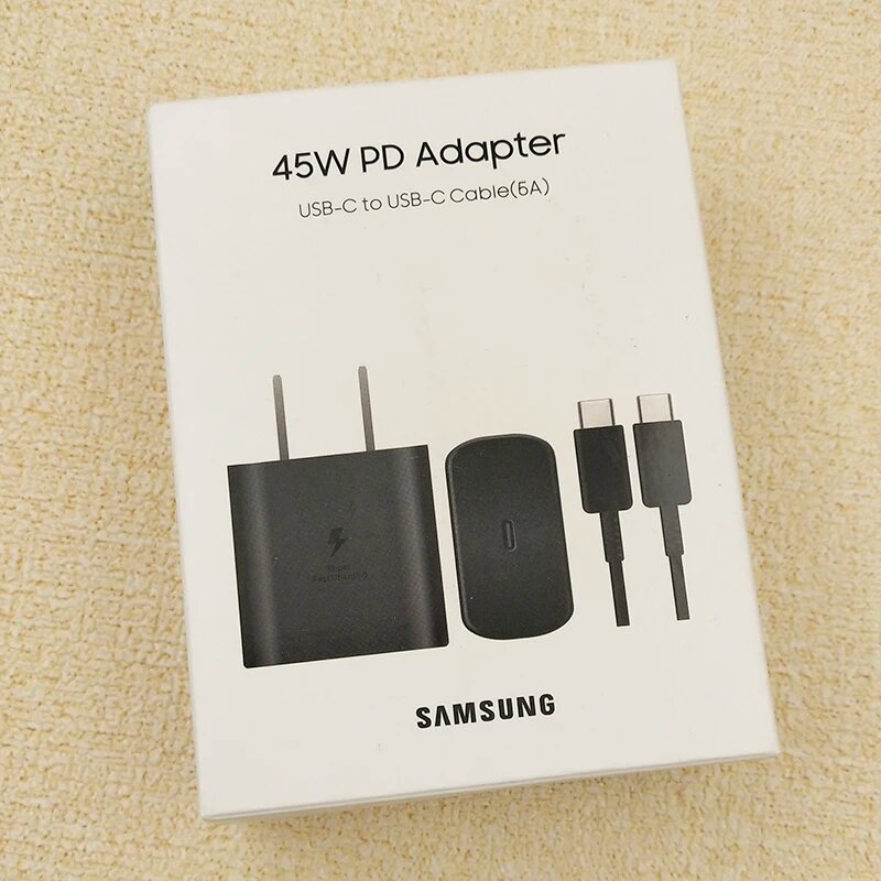 Зарядное устройство Samsung USB C, 45 Вт, сверхбыстрая зарядка, адаптер питания ЕС, Black US Set